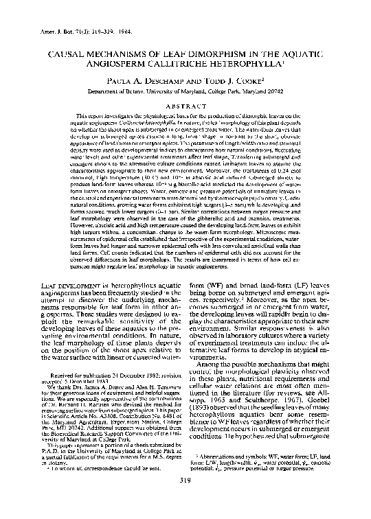 (PDF) Causal Mechanisms of Leaf Dimorphism in the Aquatic Angiosperm ...