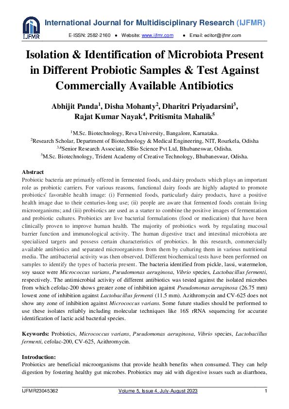 (PDF) Isolation & Identification of Microbiota Present in Different ...