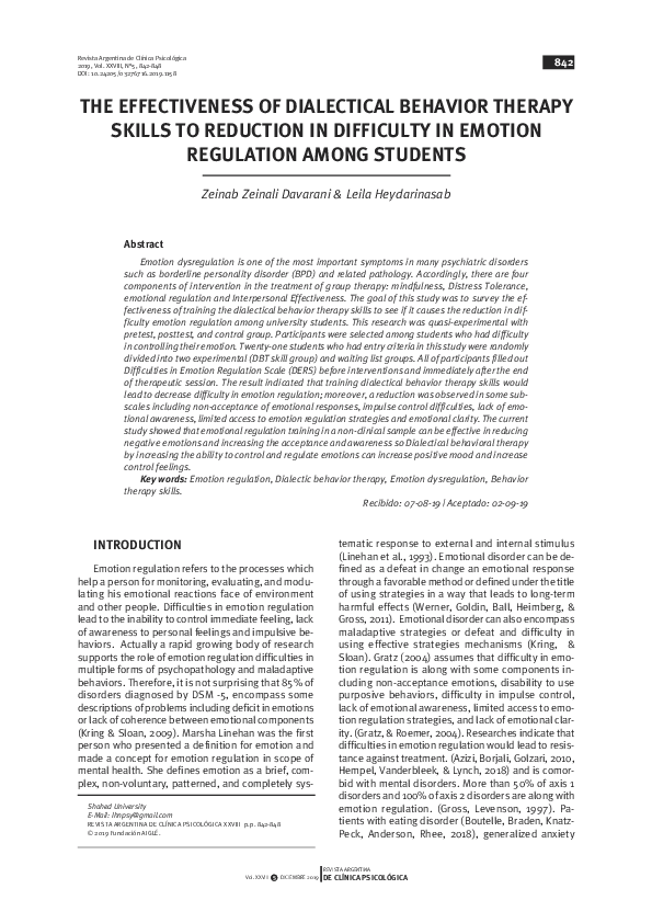 (PDF) The Effectiveness of Dialectical Behavior Therapy Skills to ...