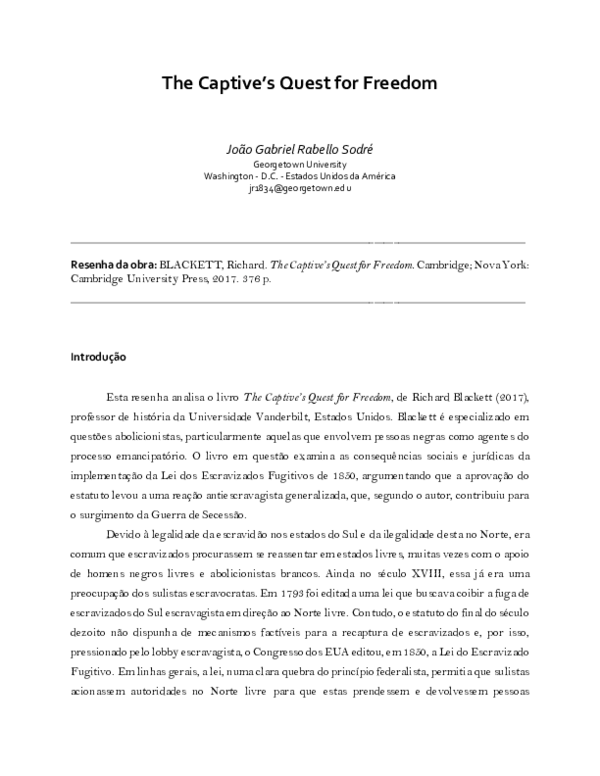 (PDF) The Captive's Quest for Freedom [Resenha Crítica]