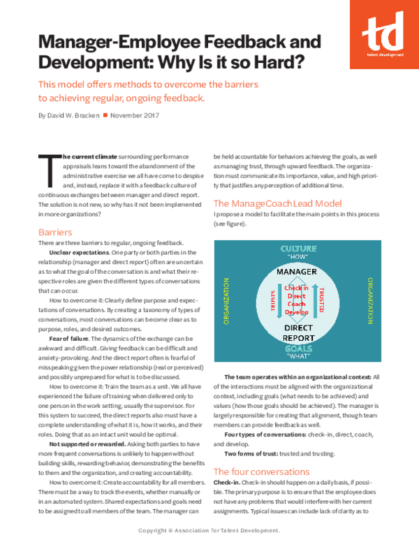 (PDF) Manager-Employee Feedback and Development: Why Is It So Hard?
