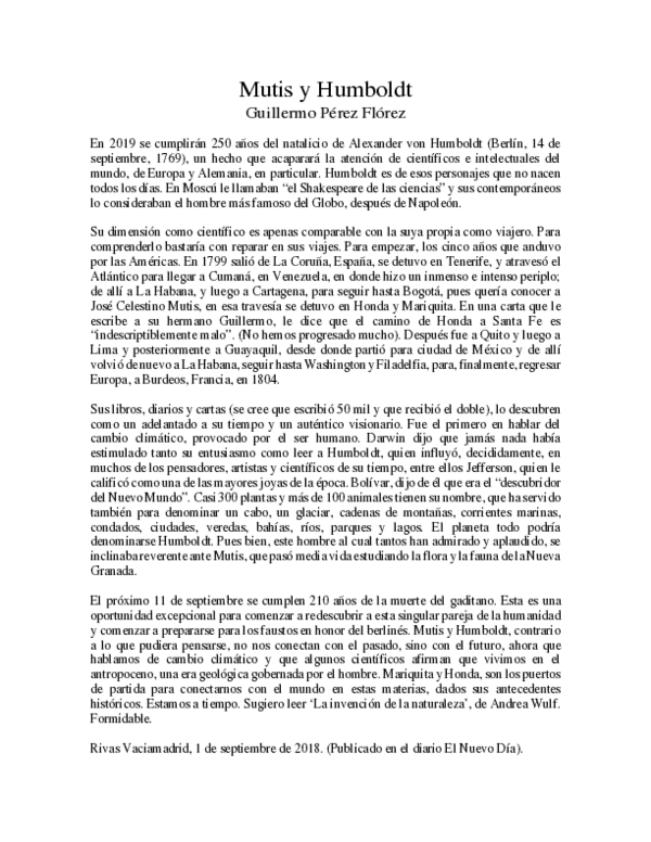 (PDF) Mutis y Humboldt