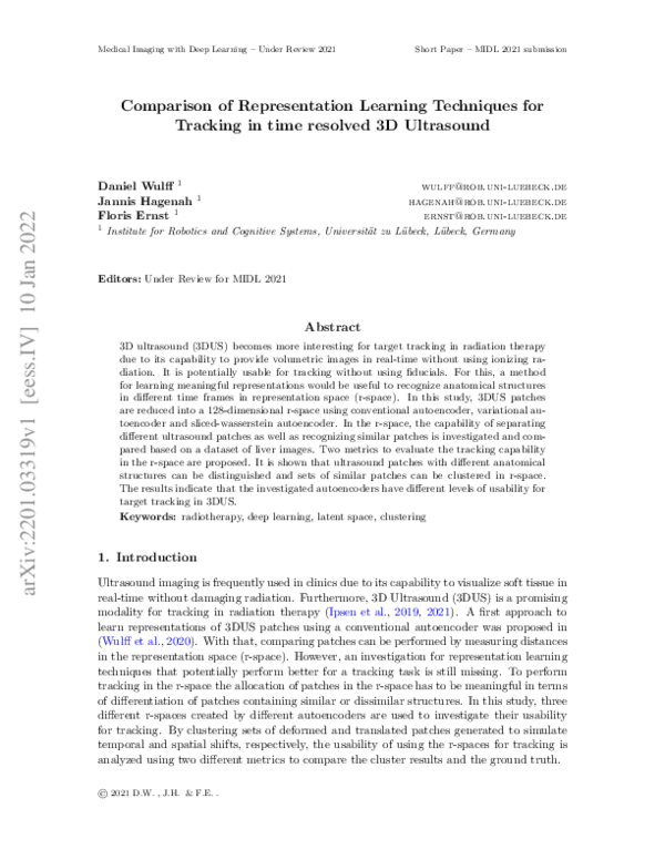 (PDF) Comparison of Representation Learning Techniques for Tracking in time resolved 3D Ultrasound