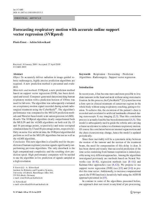 (PDF) Forecasting respiratory motion with accurate online support ...