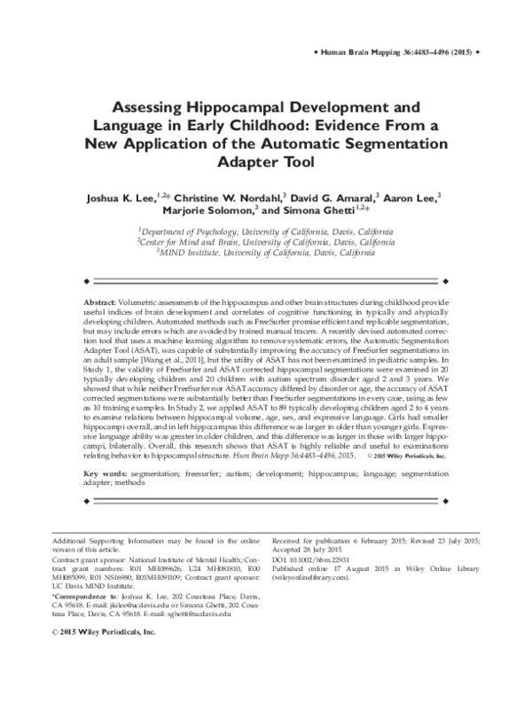 (PDF) Assessing hippocampal development and language in early childhood: Evidence from a new ...