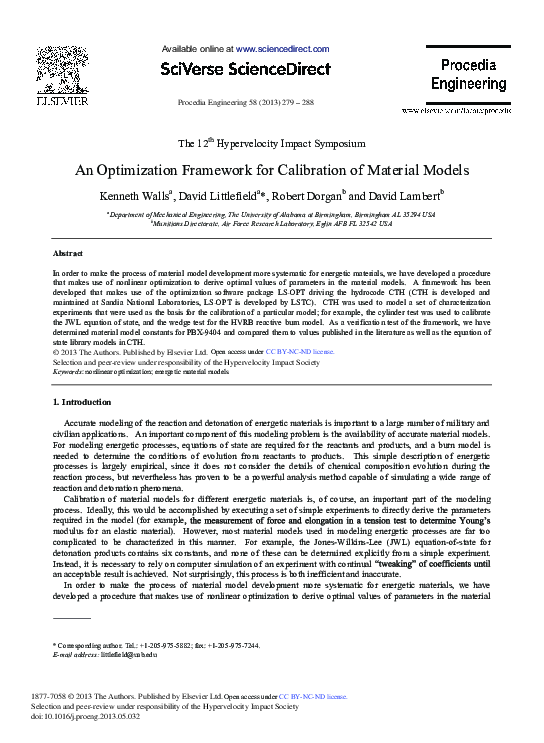 (PDF) An Optimization Framework for Calibration of Material Models
