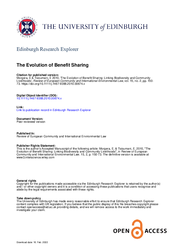 (PDF) The Evolution of Benefit Sharing: Linking Biodiversity and ...