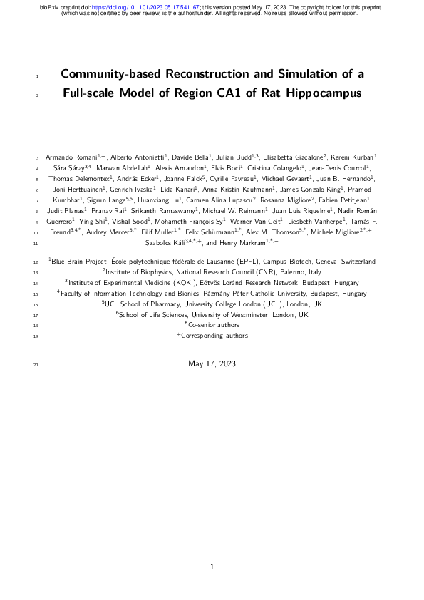 (PDF) Community-based Reconstruction and Simulation of a Full-scale Model of Region CA1 of Rat ...