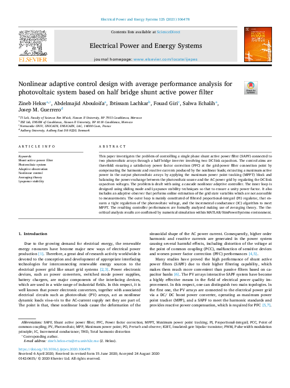 (PDF) Nonlinear adaptive control design with average performance analysis for photovoltaic ...