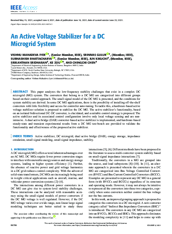 (PDF) An Active Voltage Stabilizer for a DC Microgrid System