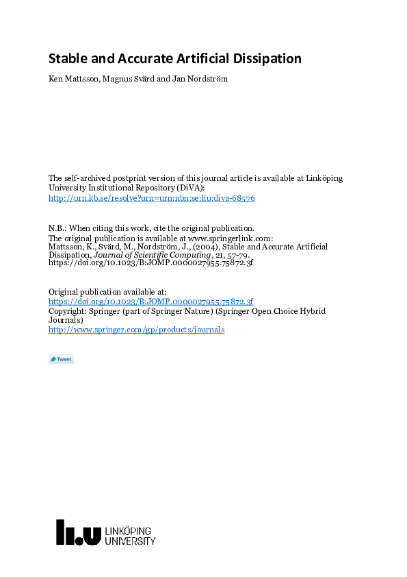 (PDF) Stable and Accurate Artificial Dissipation