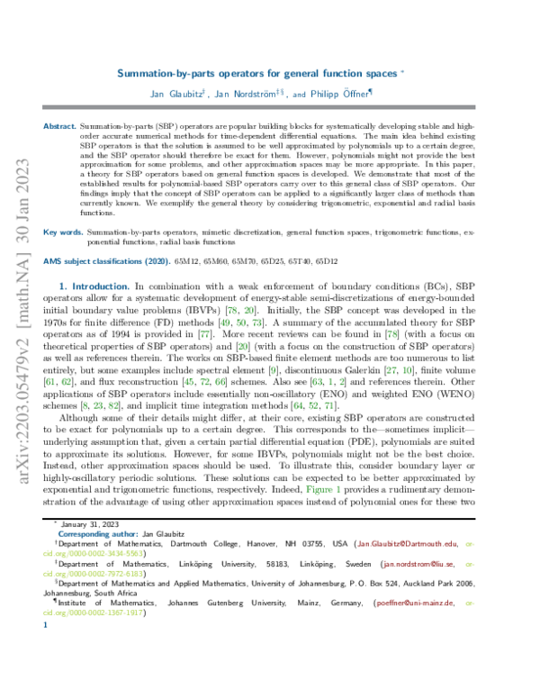 (PDF) Summation-by-parts operators for general function spaces | Jan Nordström - Academia.edu
