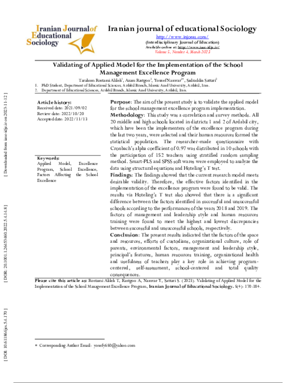 (PDF) Validating of Applied Model for the Implementation of the School ...