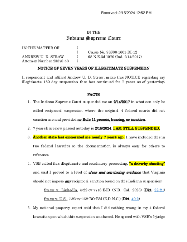 (PDF) NOTICE OF SEVEN YEARS OF INDIANA LAW LICENSE SUSPENSION
