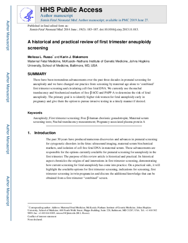 (PDF) A historical and practical review of first trimester aneuploidy ...