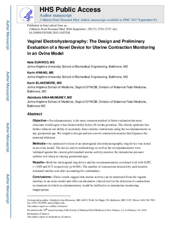 (PDF) Vaginal electrohysterography: the design and preliminary ...