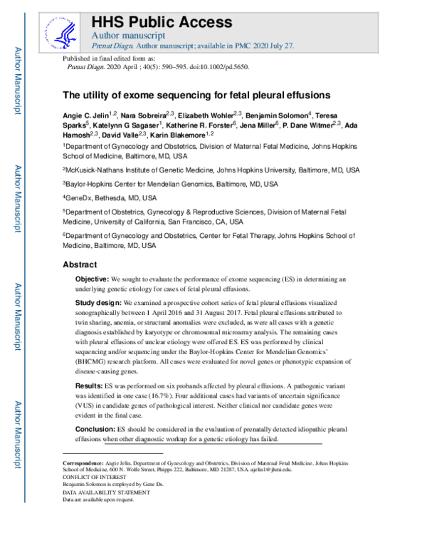 (PDF) The utility of exome sequencing for fetal pleural effusions