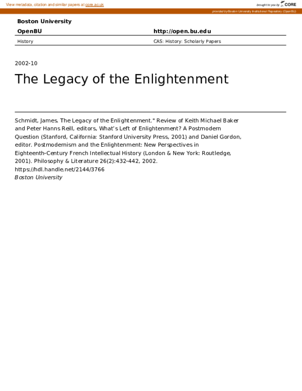(PDF) The Legacy of the Enlightenment
