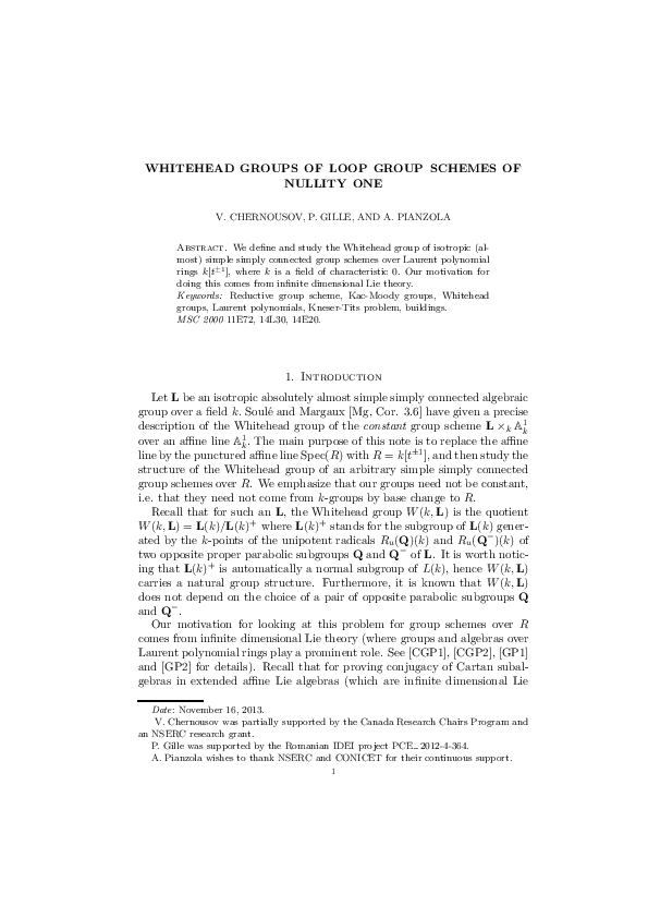 (PDF) Whitehead groups of loop group schemes of nullity one | A. Pianzola - Academia.edu