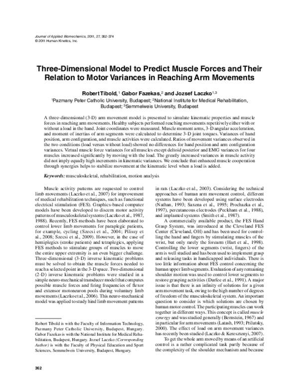 (PDF) Three-Dimensional Model to Predict Muscle Forces and Their ...