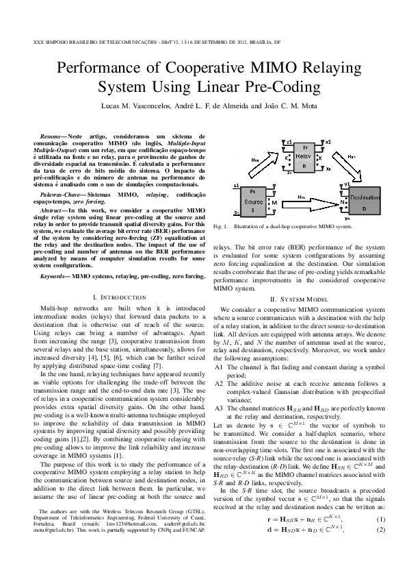 (PDF) Performance of Cooperative MIMO Relaying System Using Linear Pre ...