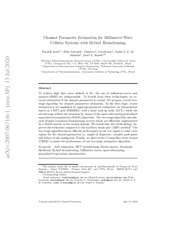 (PDF) Channel parameter estimation for millimeter-wave cellular systems with hybrid beamforming ...