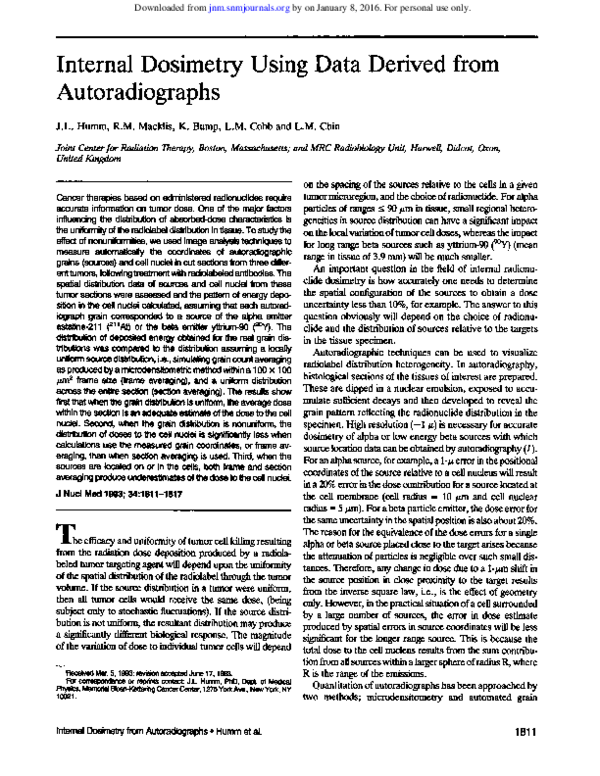(PDF) Internal dosimetry using data derived from autoradiographs