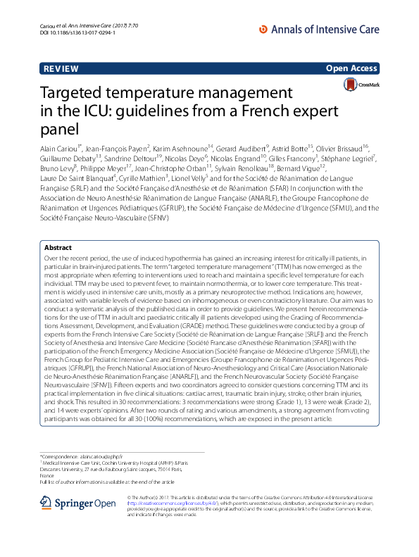 (PDF) Targeted temperature management in the ICU: Guidelines from a ...