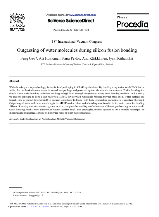 (PDF) Outgassing of Water Molecules During Silicon Fusion Bonding