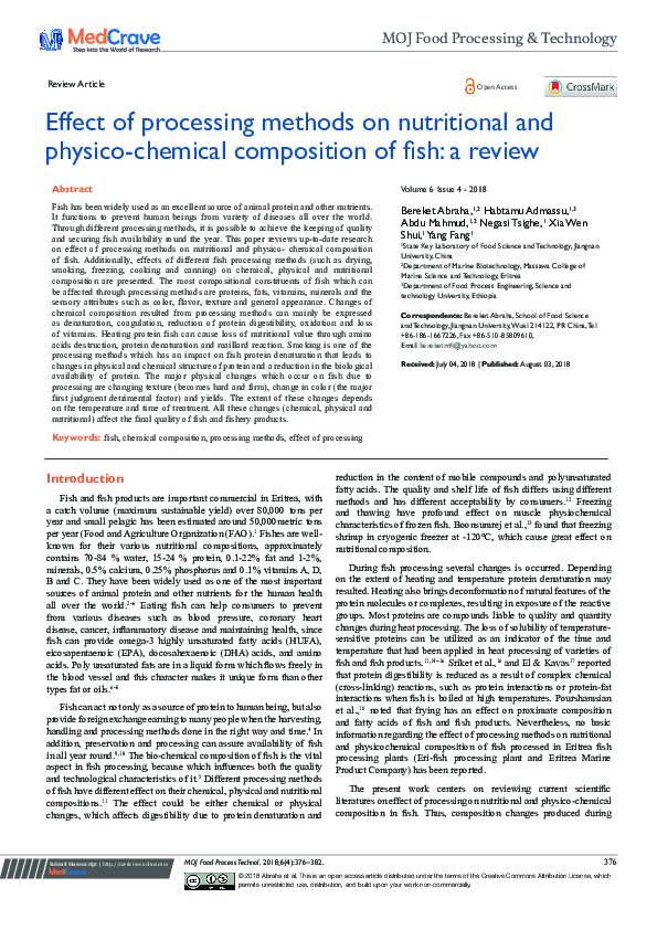 (PDF) Effect of processing methods on nutritional and physico-chemical composition of fish: a review
