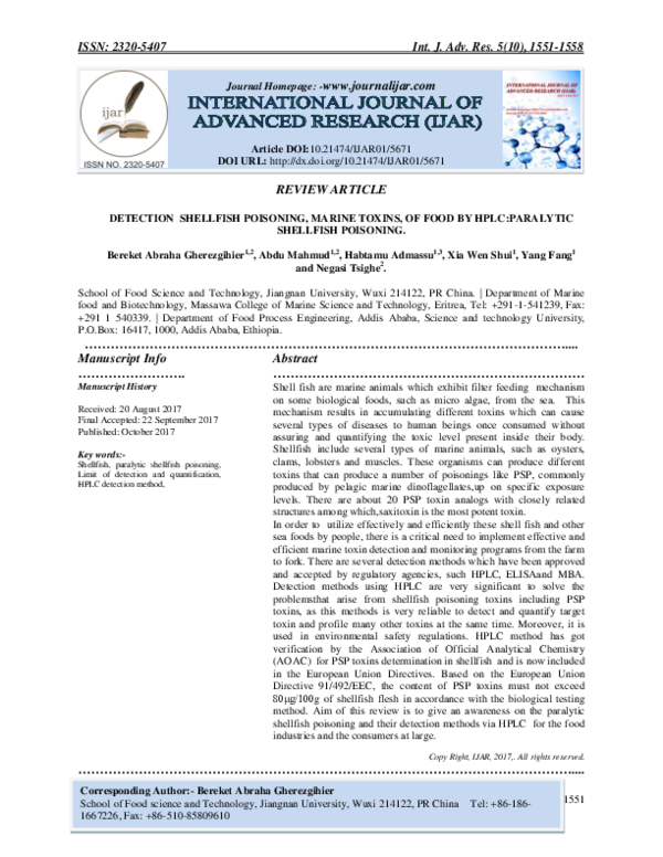 (PDF) Detection Shellfish Poisoning, Marine Toxins, of Food by HPLC ...