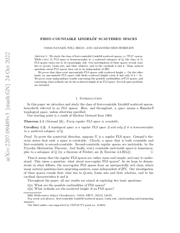 (PDF) First-countable Lindelöf scattered spaces