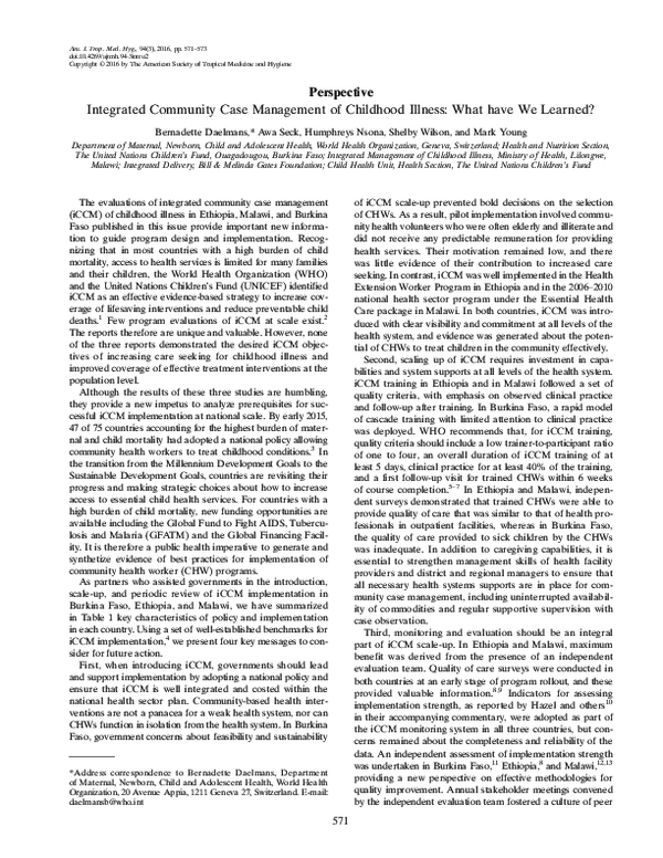 (PDF) Integrated community case management of childhood illnesses ...