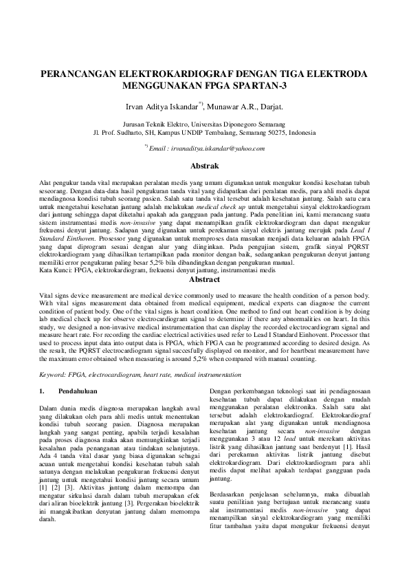 (PDF) Perancangan Elektrokardiograf Dengan Tiga Elektroda Menggunakan Fpga SPARTAN-3 | Irvan ...