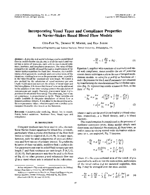 (PDF) Incorporating vessel taper and compliance properties in Navier ...