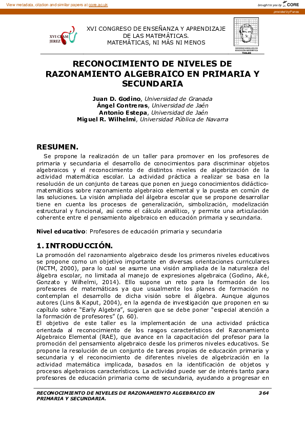 (PDF) Reconocimiento de niveles de razonamiento algebraico en primaria ...