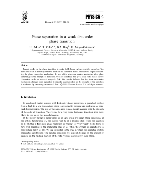(PDF) Phase separation in a weak first-order phase transition
