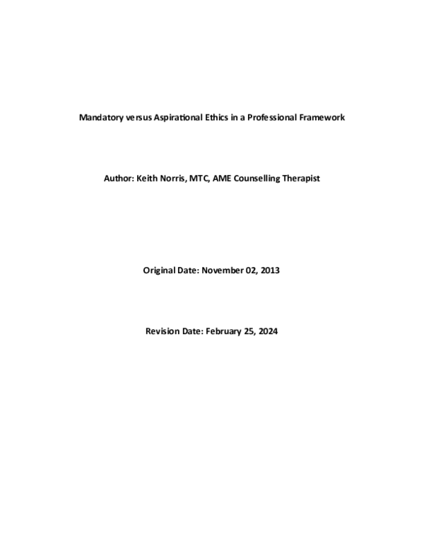 (DOC) Mandatory versus Aspirational Ethics in a Professional Framework