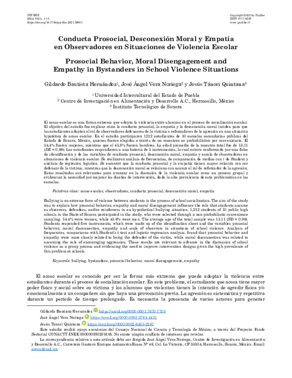 (PDF) Conducta Prosocial, Desconexión Moral y Empatía en Observadores ...