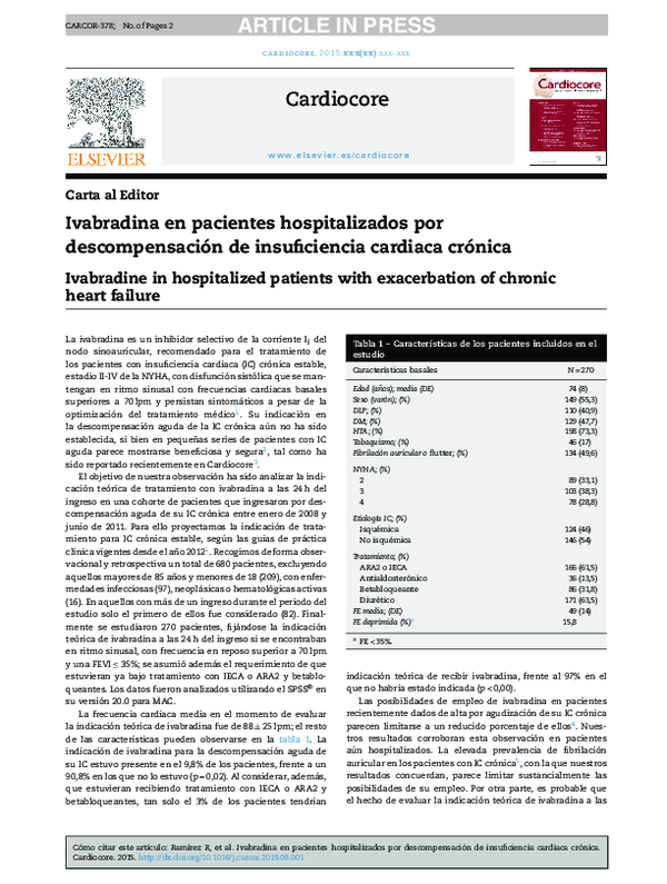 (PDF) Ivabradina en pacientes hospitalizados por descompensación de ...