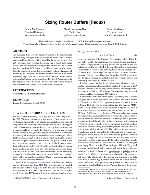 (PDF) Sizing router buffers (redux)