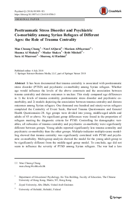 (PDF) Posttraumatic Stress Disorder and Psychiatric Co-morbidity among ...