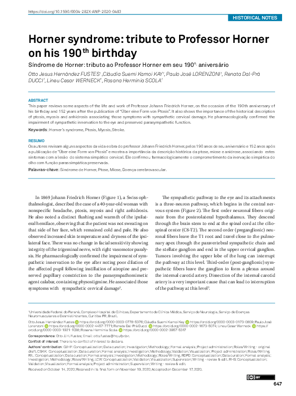 (PDF) Horner syndrome: tribute to Professor Horner on his 190th ...