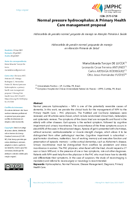 Pdf Normal Pressure Hydrocephalus