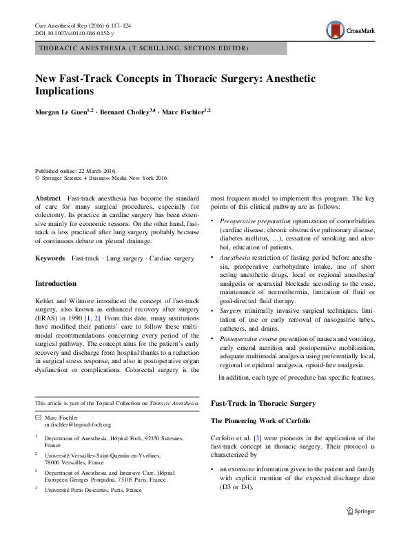 (PDF) New Fast-Track Concepts in Thoracic Surgery: Anesthetic ...
