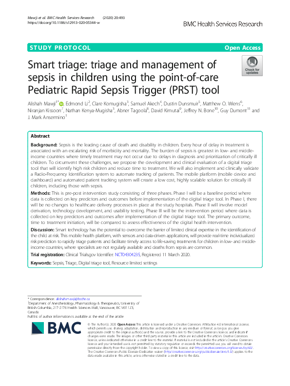 (PDF) Smart triage: triage and management of sepsis in children using ...