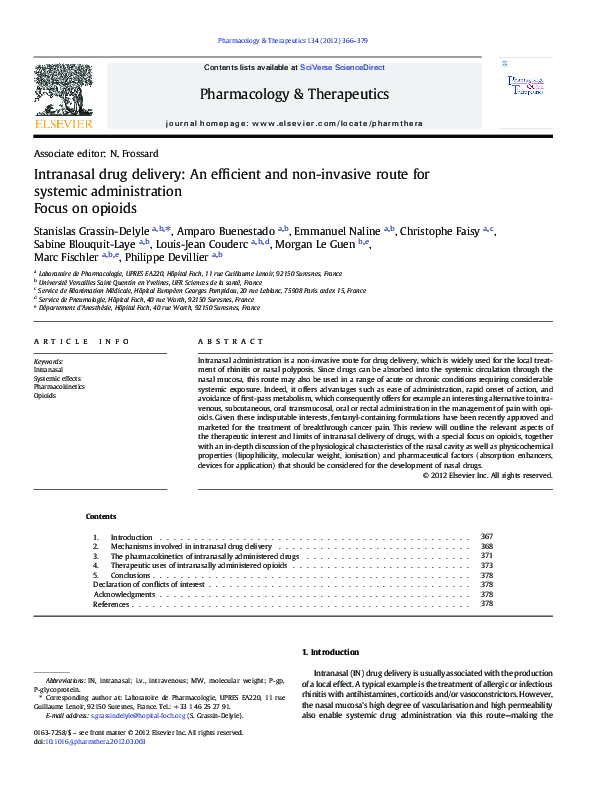 (PDF) Intranasal drug delivery: An efficient and non-invasive route for ...