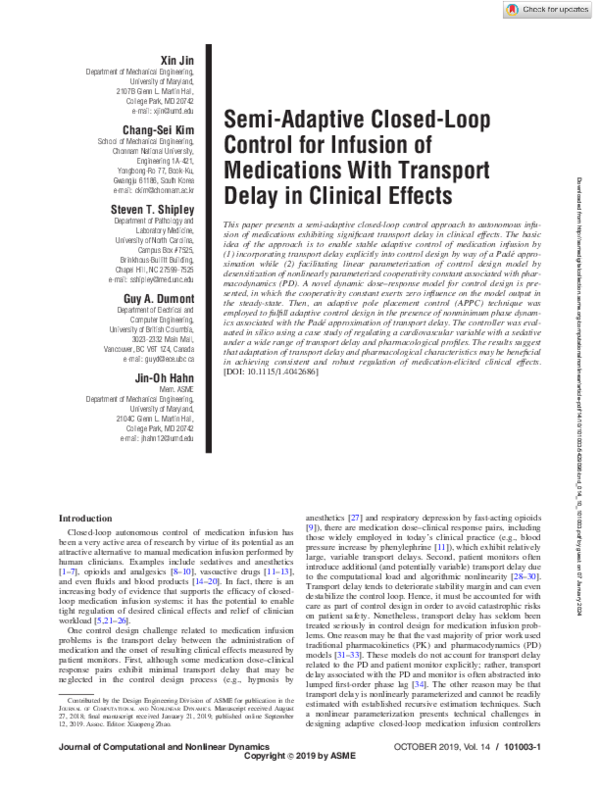 (PDF) Semi-Adaptive Closed-Loop Control for Infusion of Medications ...