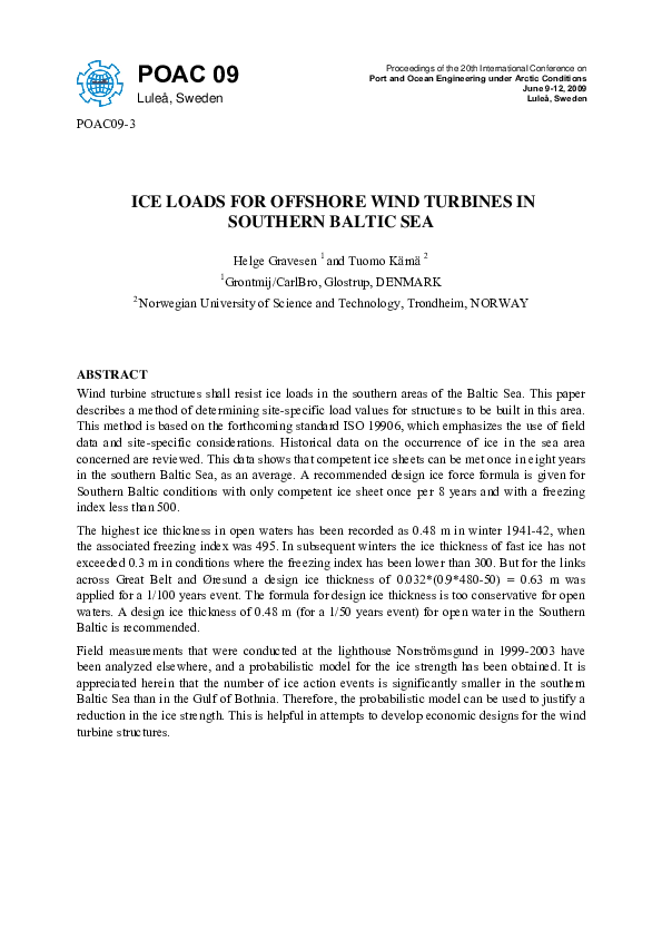 (PDF) ICE LOADS FOR OFFSHORE WIND TURBINES IN SOUTHERN BALTIC SEA