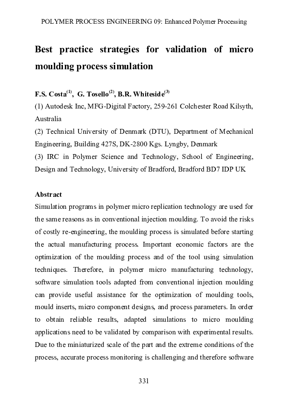 (PDF) Best practice strategies for validation of micro moulding process simulation